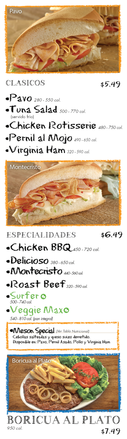 Menu - El Meson Sandwiches
